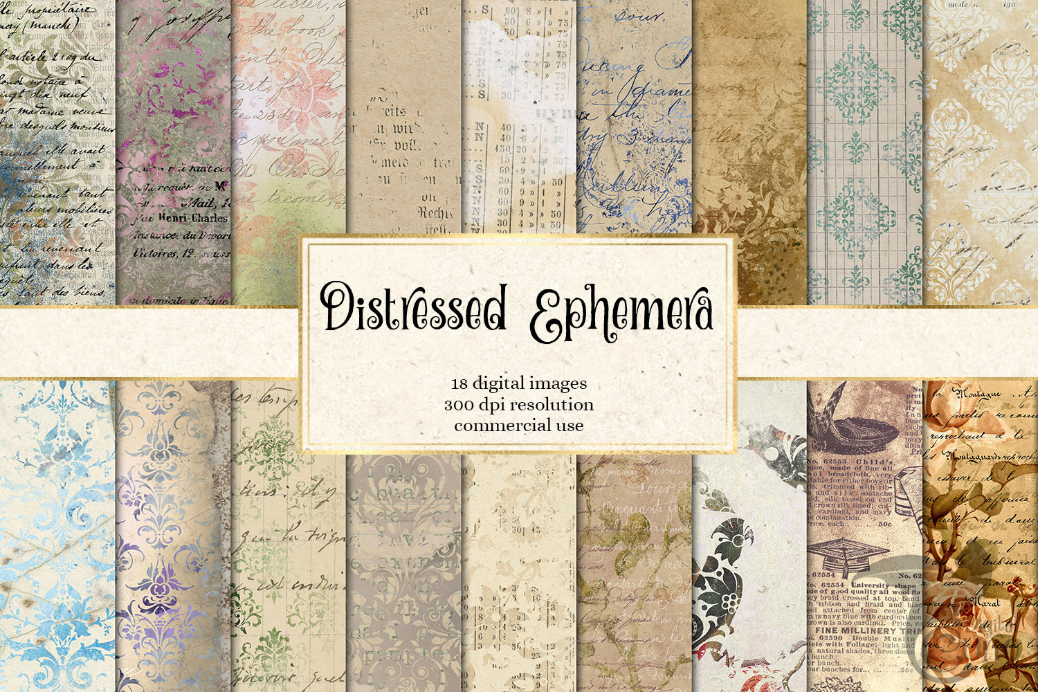 Distressed Ephemera Textures, a Texture Graphic by Digital Curio ...