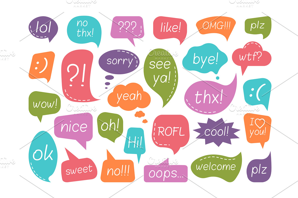 Speech bubble with talk phrase set, an Illustration by studioworkstock