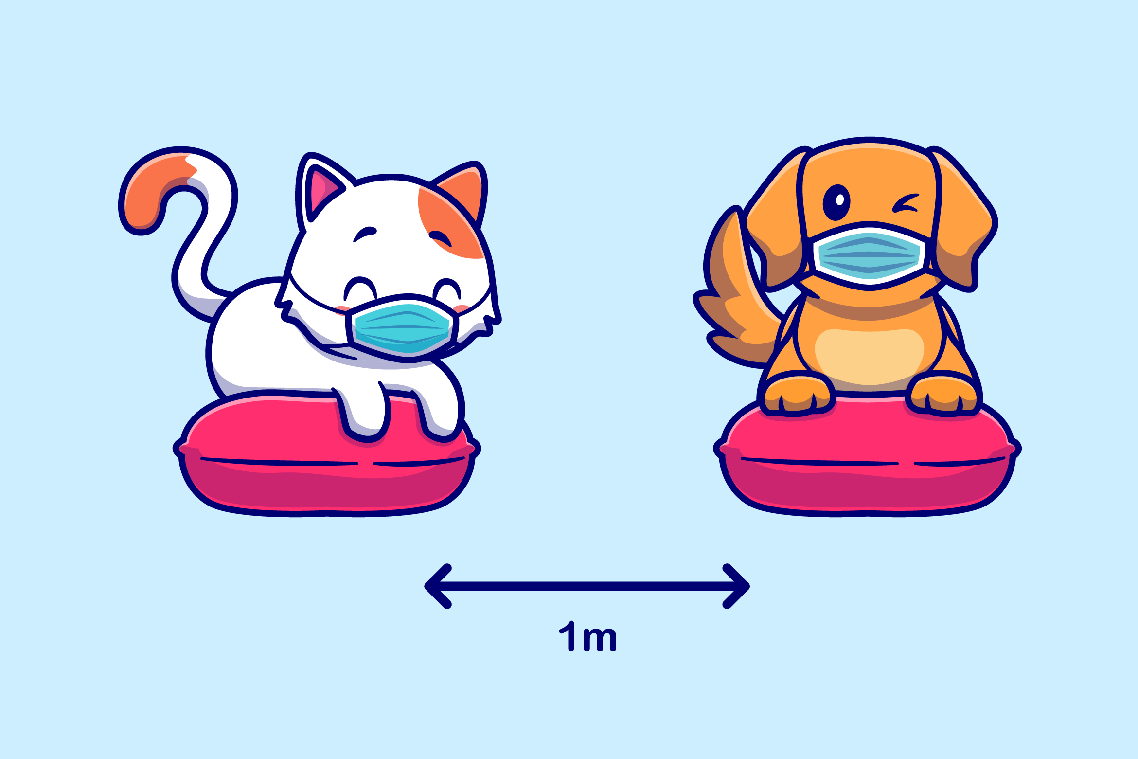 Cute Cat And Dog Social Distancing, an Animal Illustration by Catalyst Labs