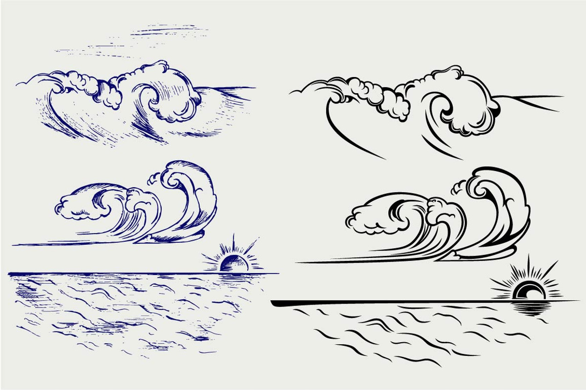 Beautiful Ocean Wave SVG, an Outline Icon by LineworkStock