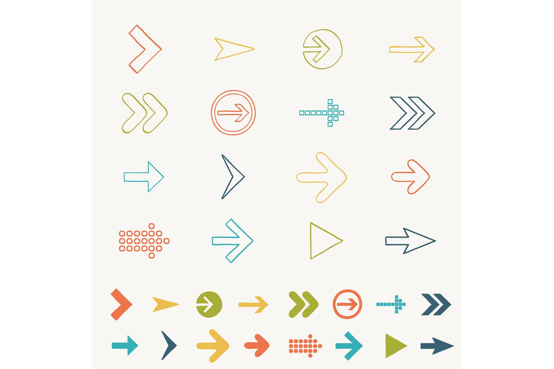 Arrow sign icon set doodle hand draw vector illustration of web design ...