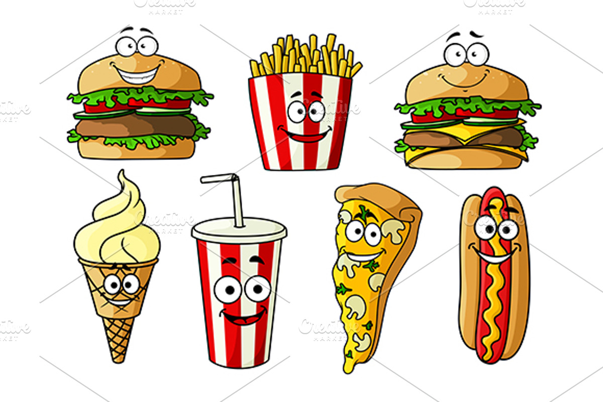 Joyful cartoon fast food, a Graphic by Vector Tradition