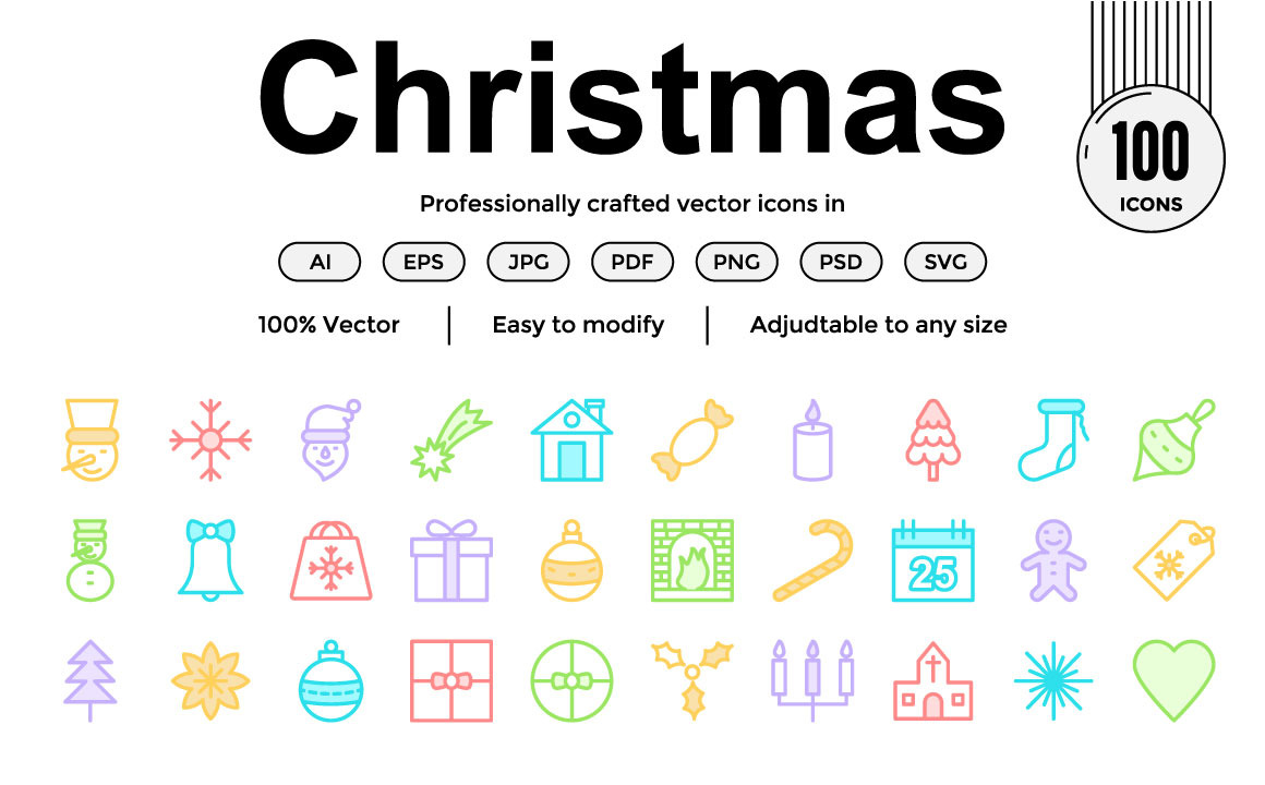 Christmas Colour Line Icons, an Outline Icon by Vector Stall