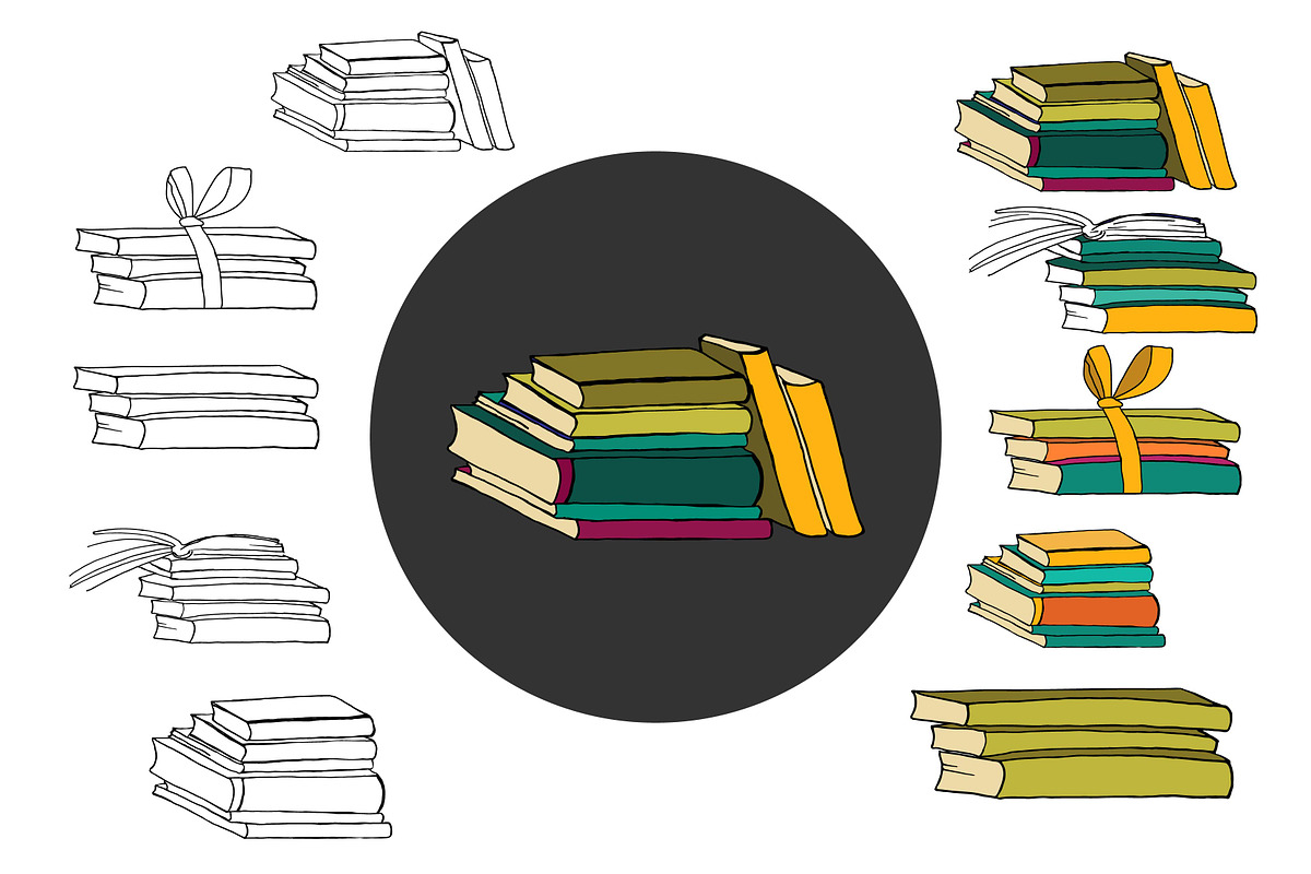 Hand drawn books collection, an Education Illustration by Veronika M