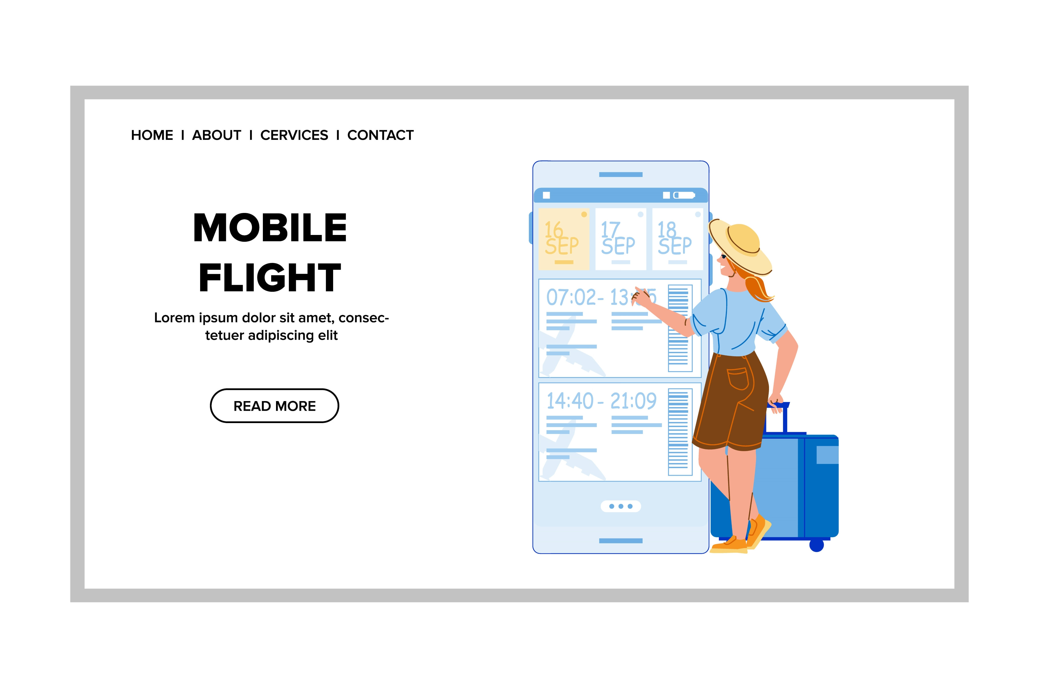 Mobile Flight App Using Woman, a Person Illustration by pikepicture