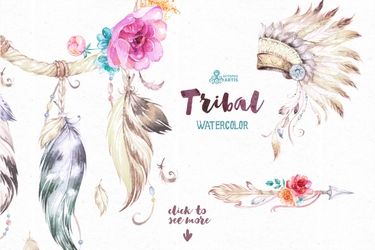 Tribal. Watercolor collection, an Illustration by OctopusArtis