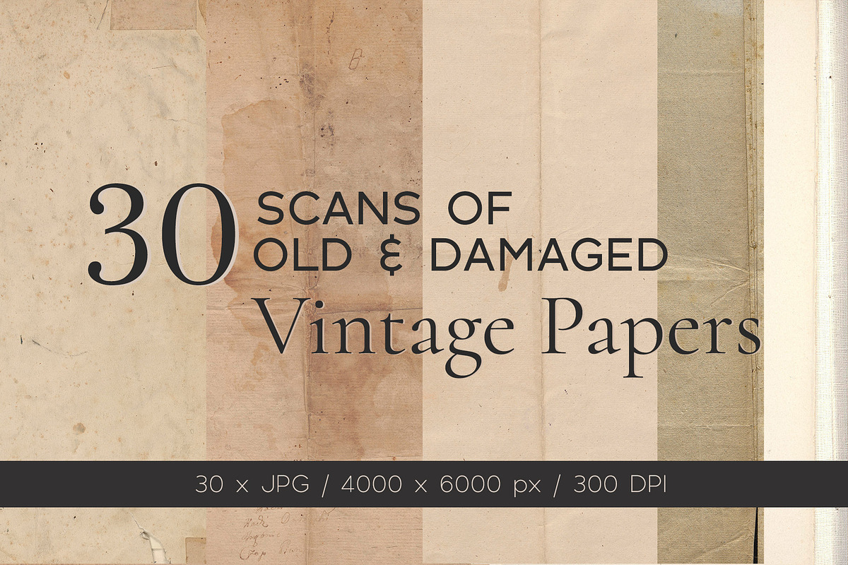 30 Scans of Old Damaged Vintage Papers