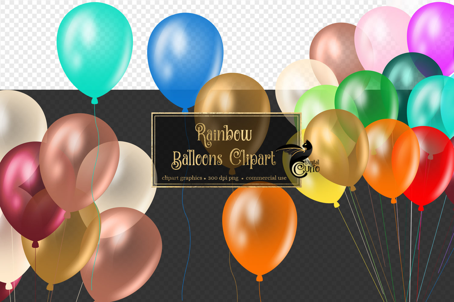 Rainbow Balloons Clipart, an Illustration by Digital Curio