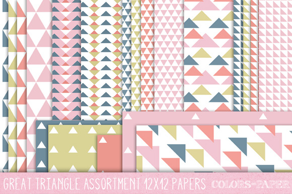 Assorted Triangles 24 12x12 Papers, a Pattern Graphic by Colors on Paper