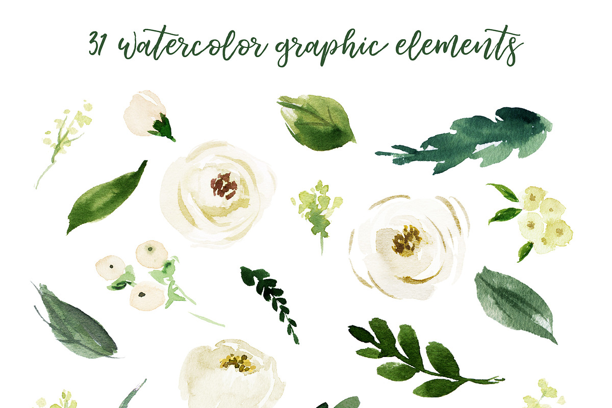 Watercolor White Flower Clip Art, an Illustration by Graphic Box