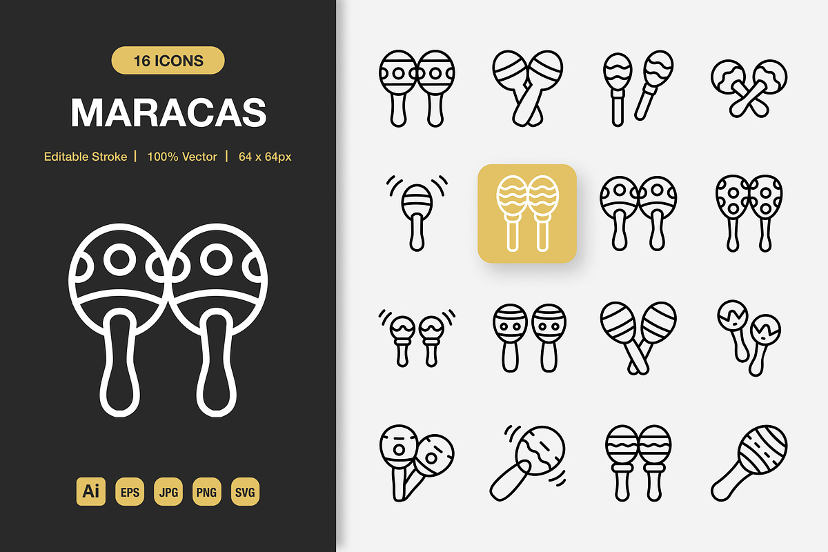 Maracas Outline Icons, an Outline Icon by Spacepixel Creative ...