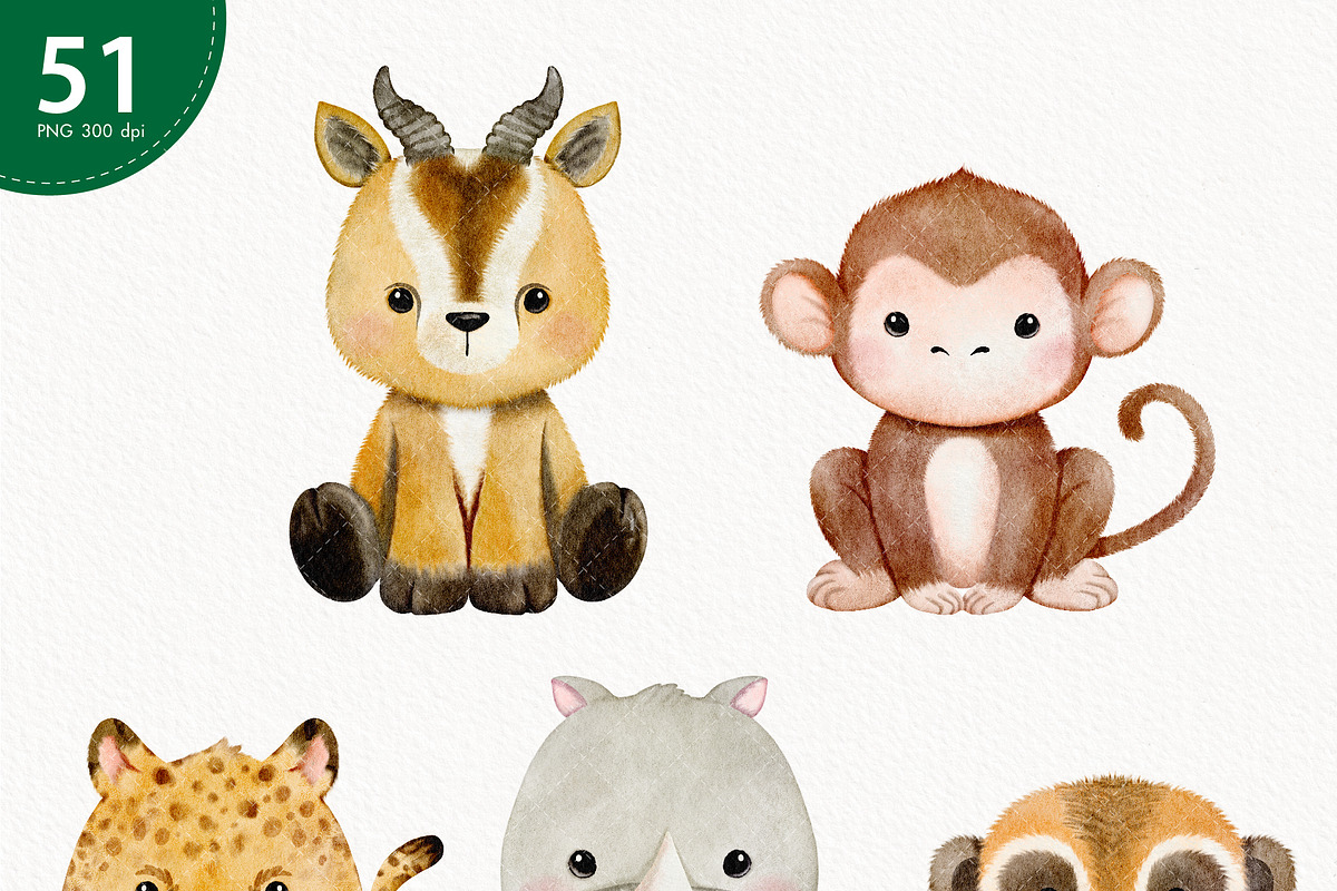 Watercolor Safari Clipart, an Animal Illustration by TitaLivingArt