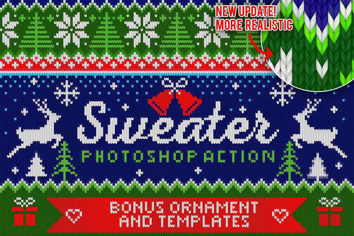 Ugly Christmas Sweater Photoshop Act, an Action Add-On by beetlepixels