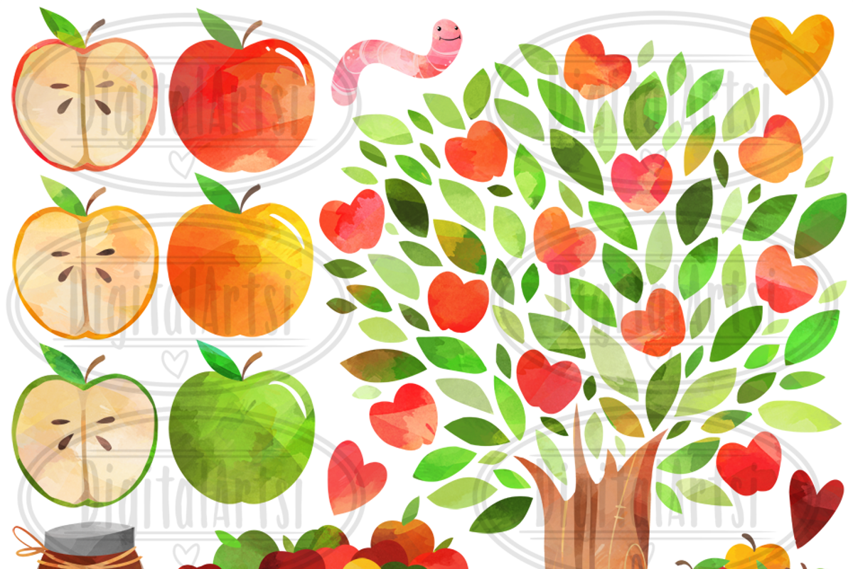 Watercolor Apples Clipart, an Illustration by DigitalArtsi