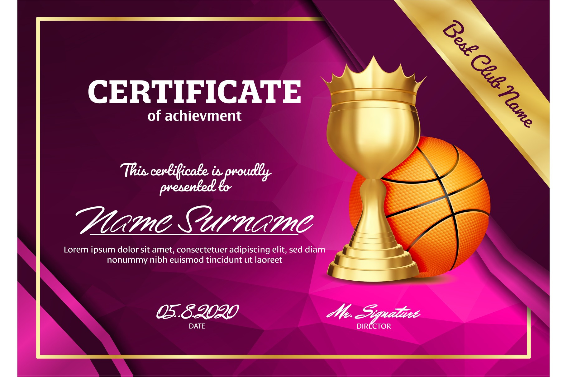 Basketball Certificate Diploma With, an Illustration by pikepicture ...