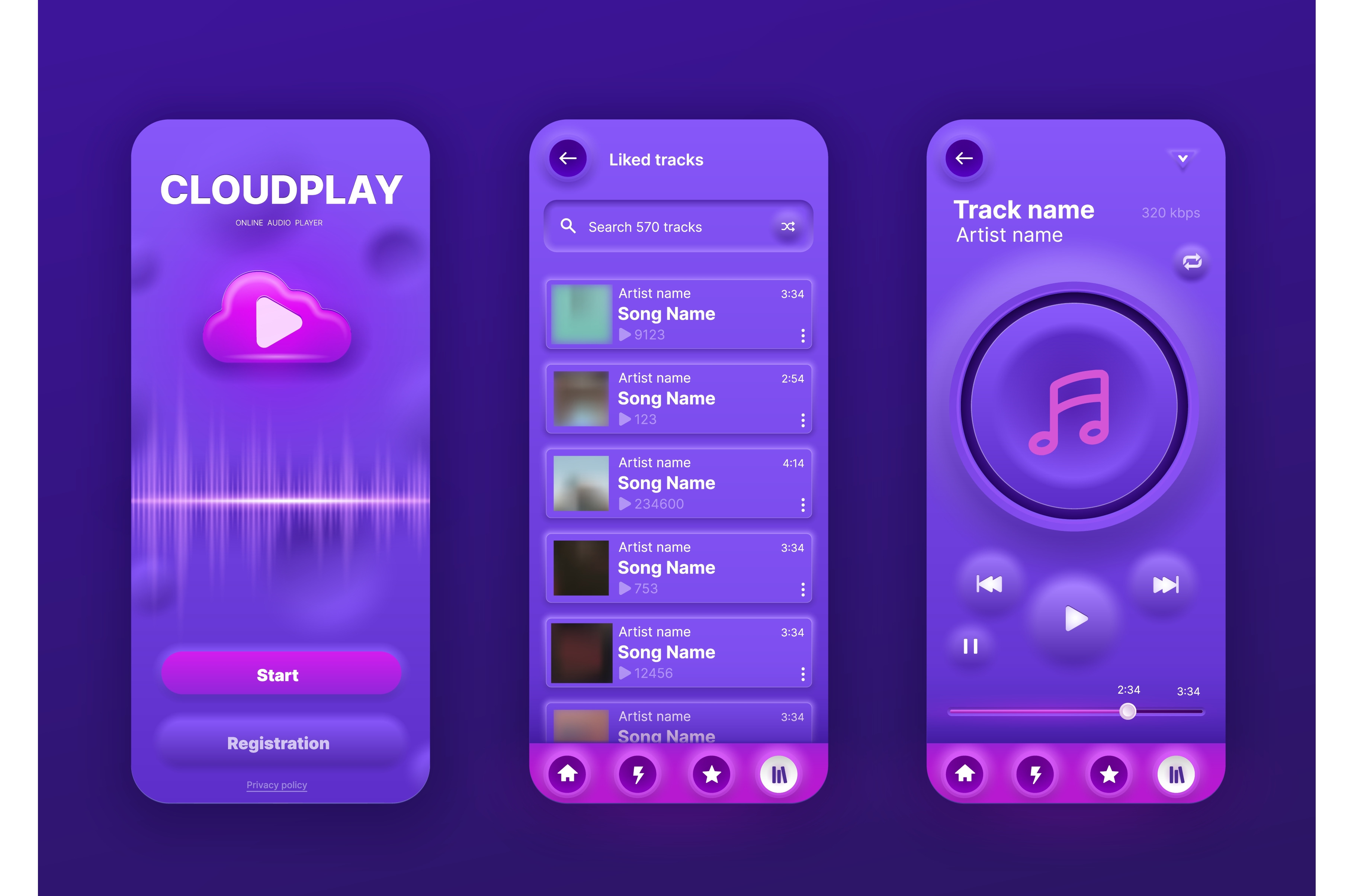 Neomorphic music player interface, an Illustration by Vector Tradition