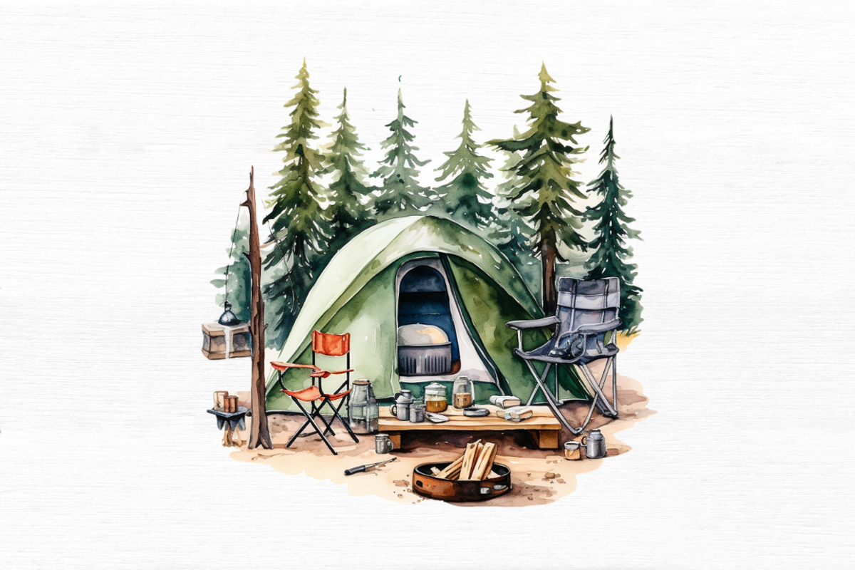 Summer Camping Watercolor Clipart, an Object Graphic by Regulrcrative