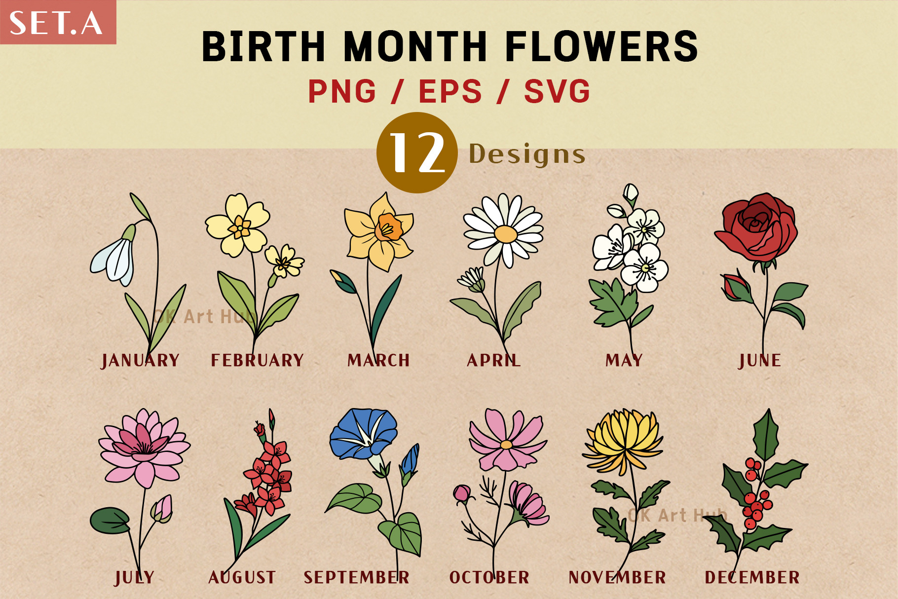 Birth Flowers Vector Clipart - A