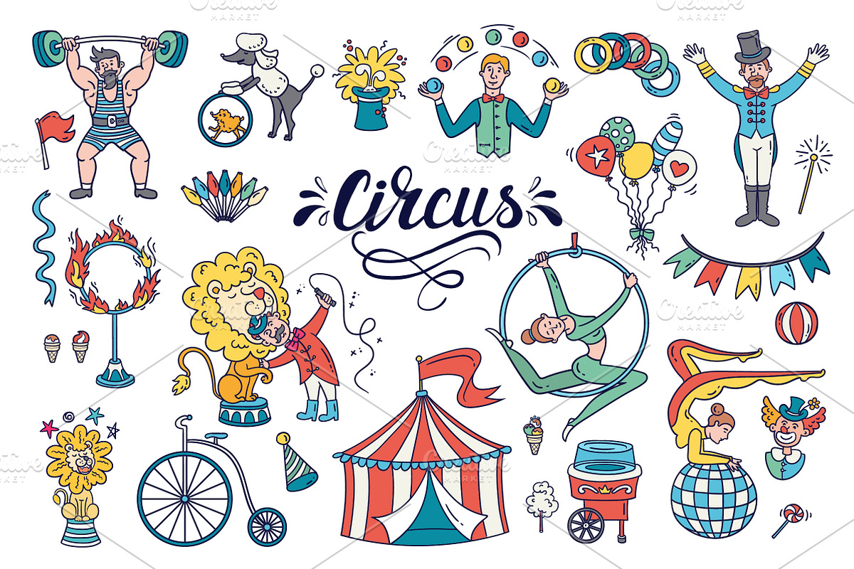 Vector set on the theme of circus, an Object Graphic by Olga Chuklay