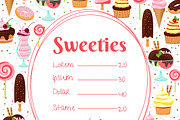 Sweets menu or price list template, a Food Illustration by Microvector