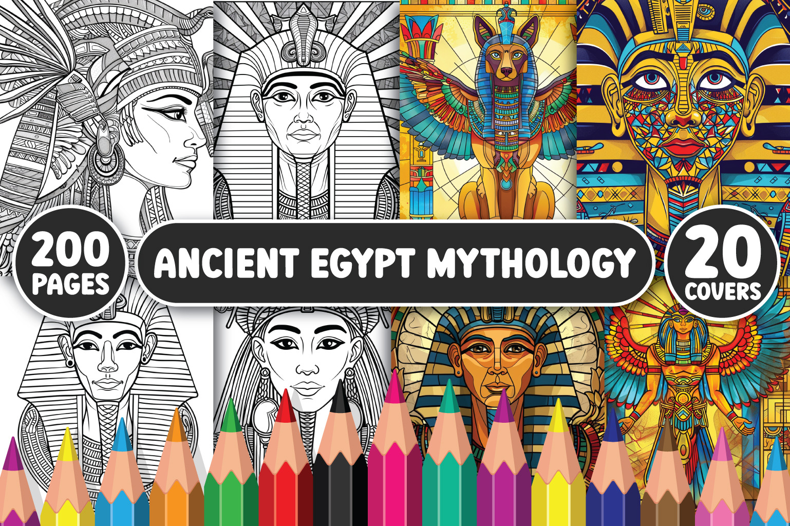 Ancient Egypt Mythology Color Pages, an Illustration by BrightMart