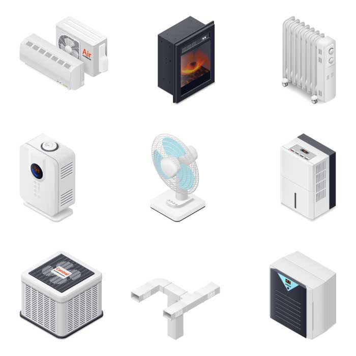 Home climate equipment icons set, an Icon by Equipoise