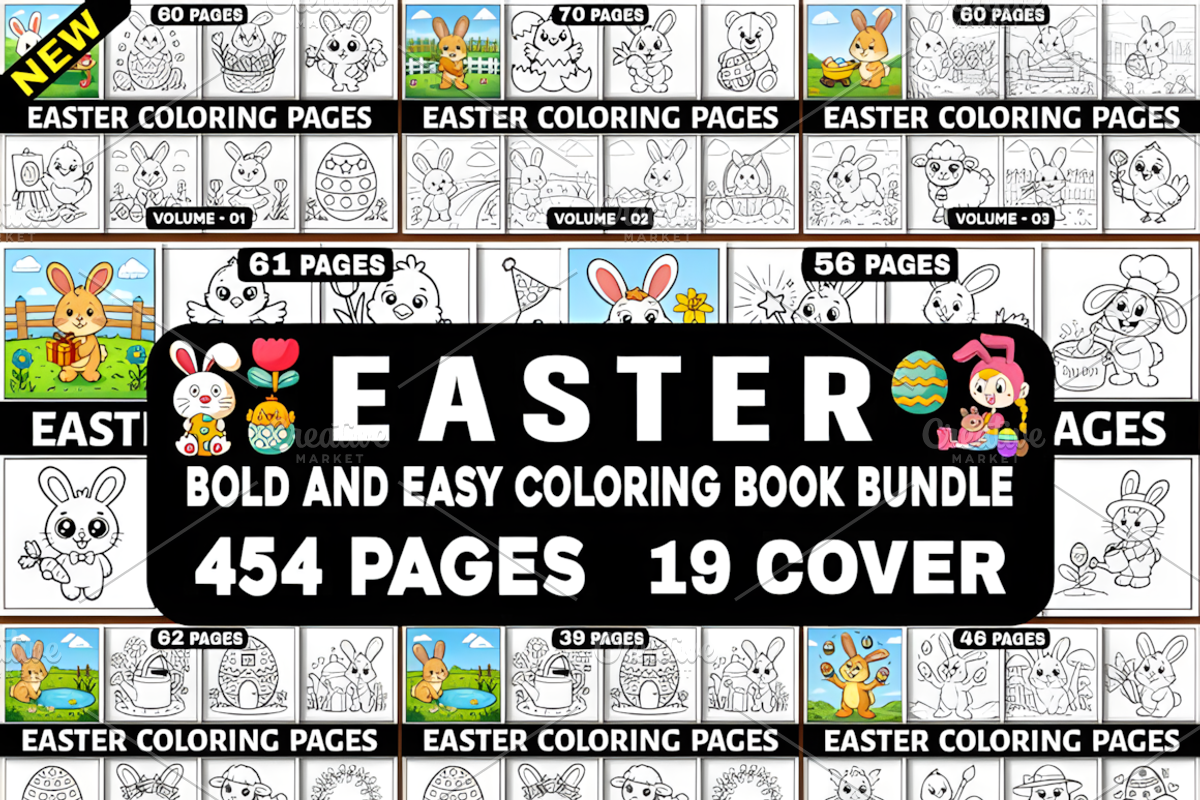 EASTER COLORING PAGES MEGA BUNDLE, a Seasonal Illustration by Ink Gallery