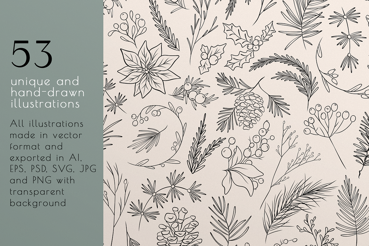 Winter line drawing collection, an Illustration by Anna.Klets