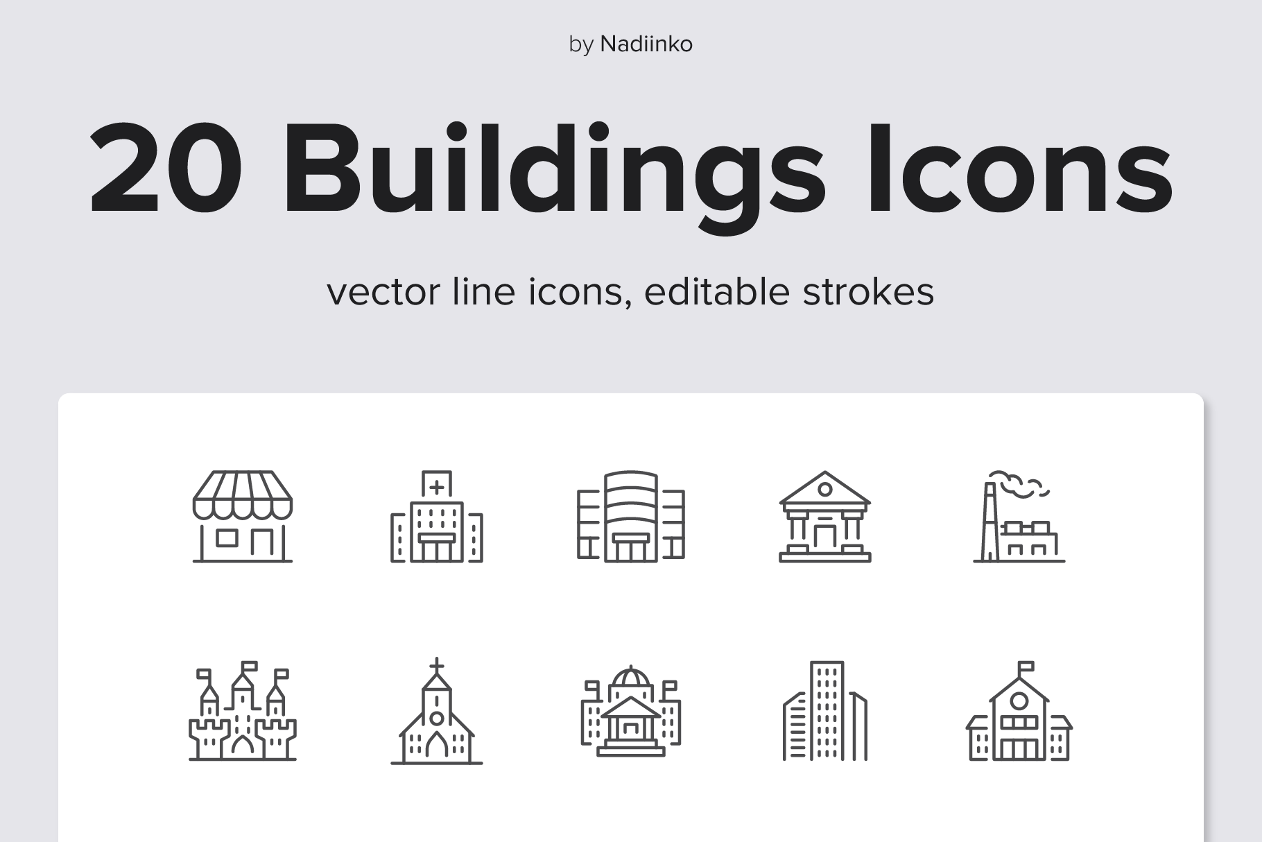 Buildings Line Icons, an Outline Icon by Nadiinko | Creative Market