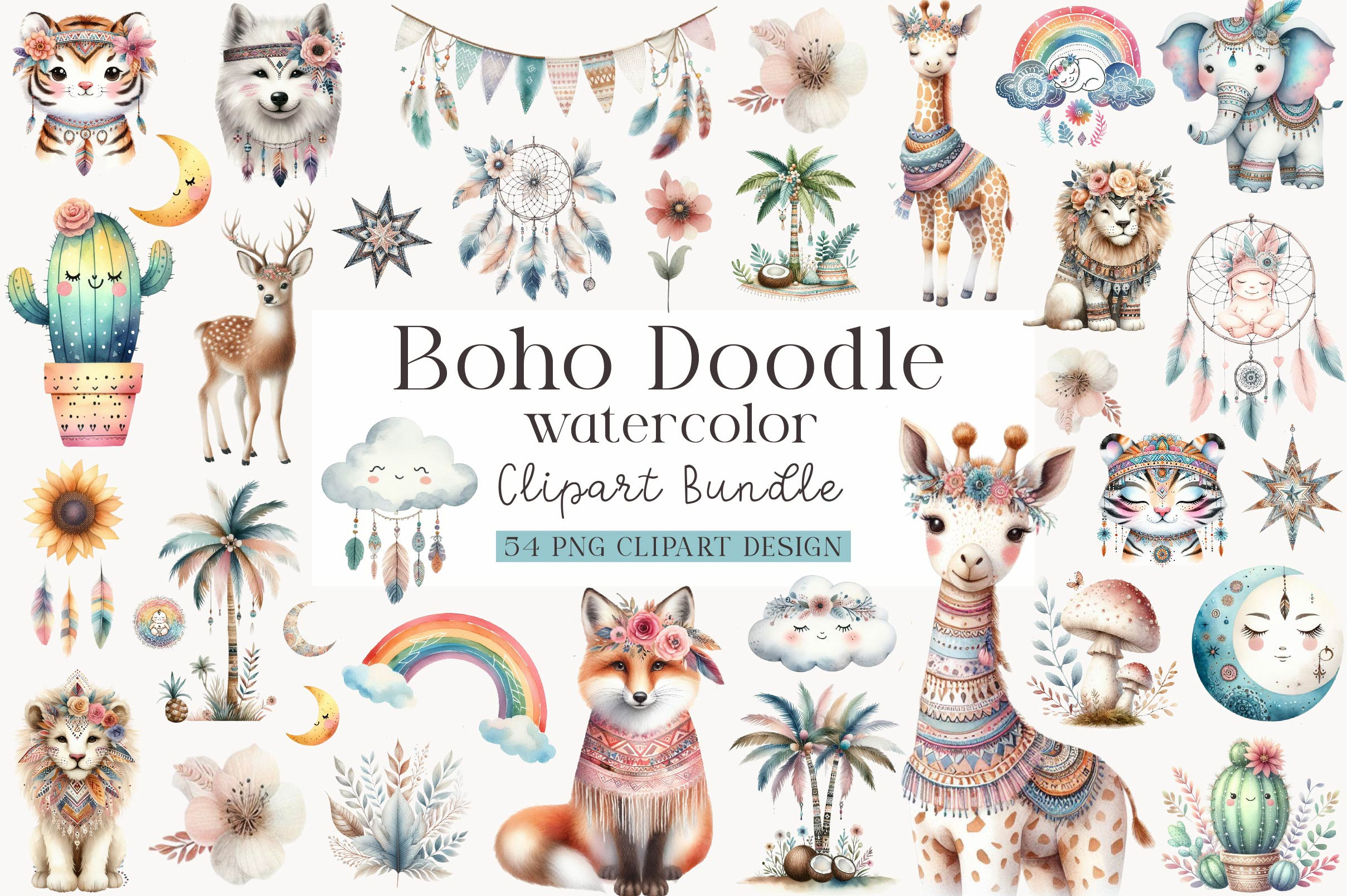 Cute Boho Doodle Clipart Bundle | Animal Illustrations ~ Creative Market