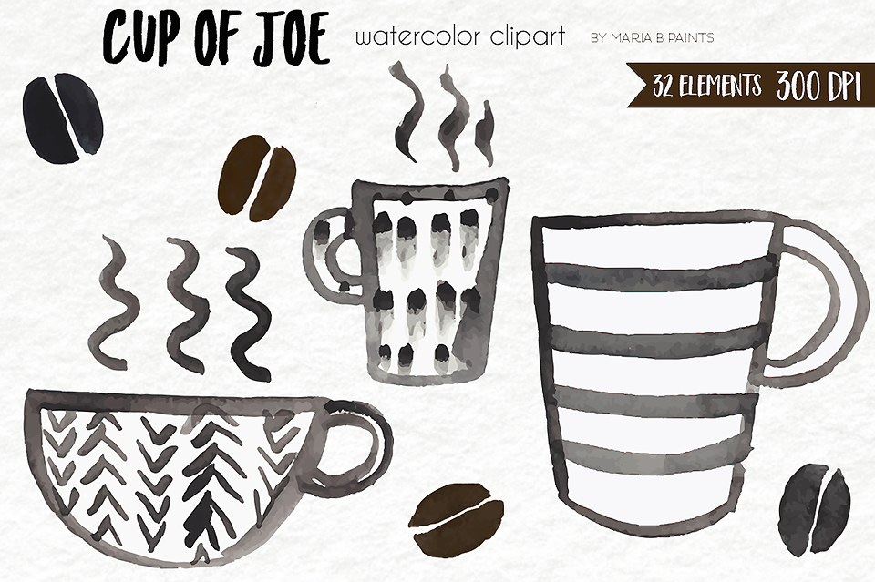 Watercolor Clip Art - Coffee, Mugs, an Illustration by Maria B. Paints