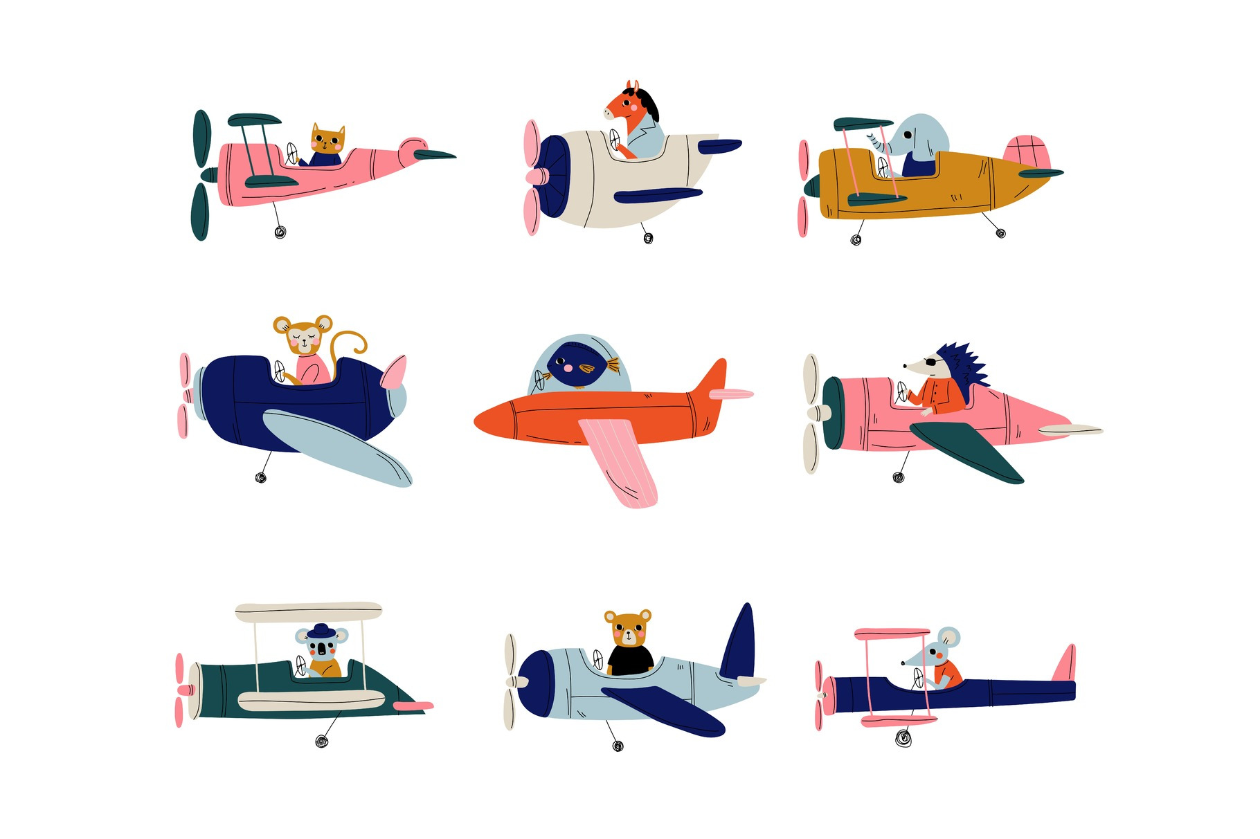 Collection of Cute Animals Pilots, an Animal Illustration by TopVectors