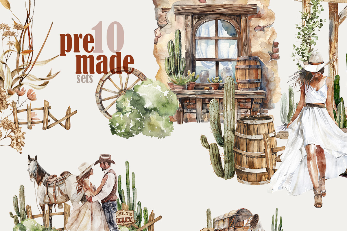 Retro wild west Watercolor western, a Decorative Illustration by ...