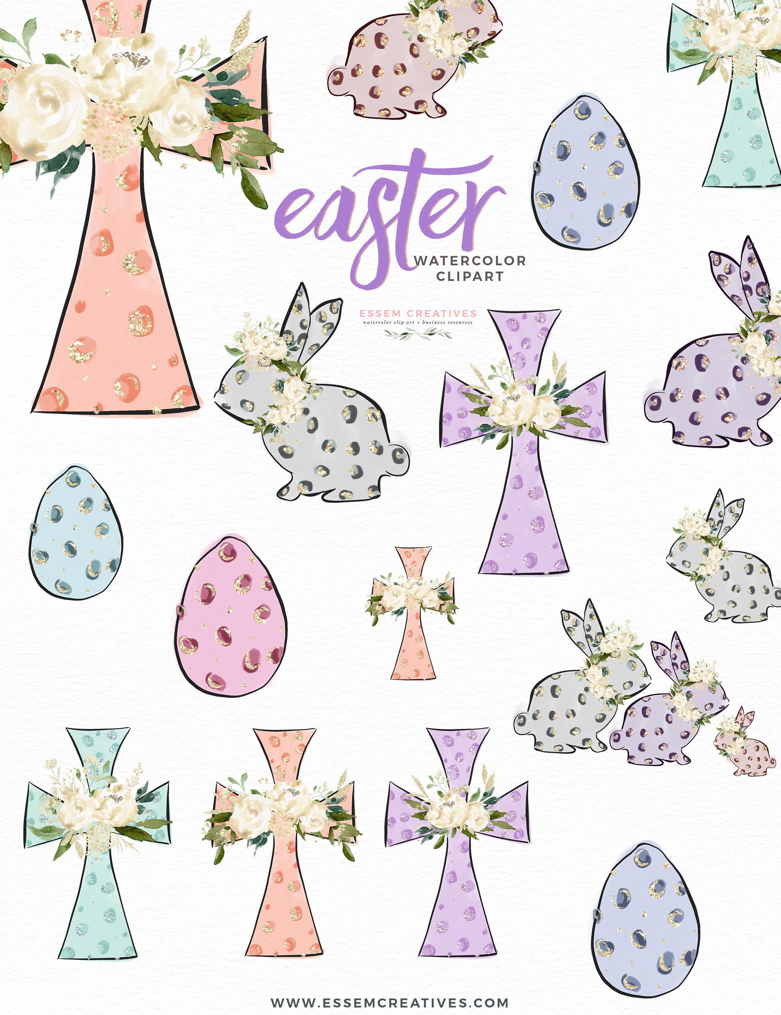 Easter Bunny Rabbit Egg Hunt Clipart | Illustrations ~ Creative Market