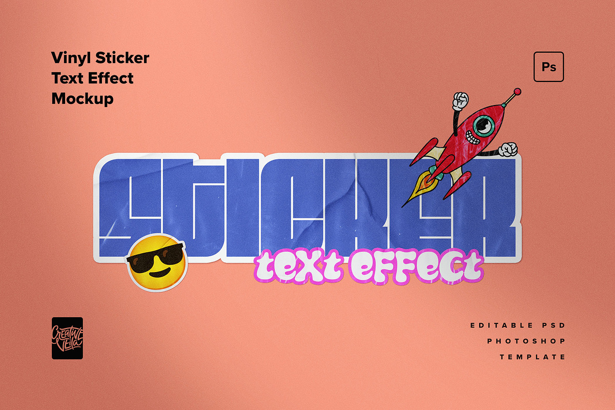 Realistic Vinyl Sticker Text Effects, a Mockup by Creative Veila