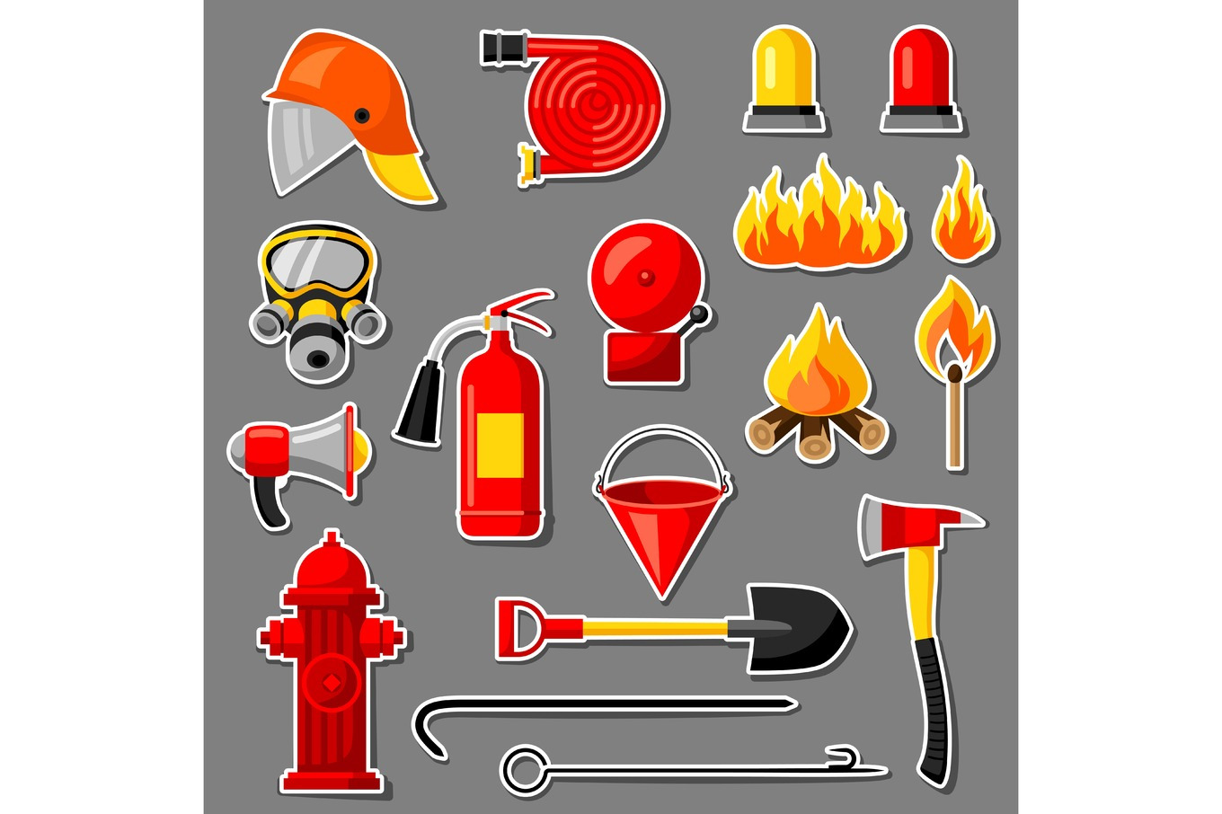Set of firefighting stickers. Fire protection equipment, an Object ...