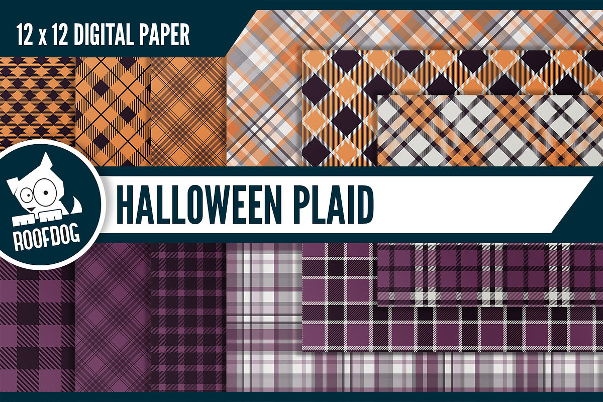 Halloween plaid digital paper, a Pattern Graphic by Roofdog Design ...