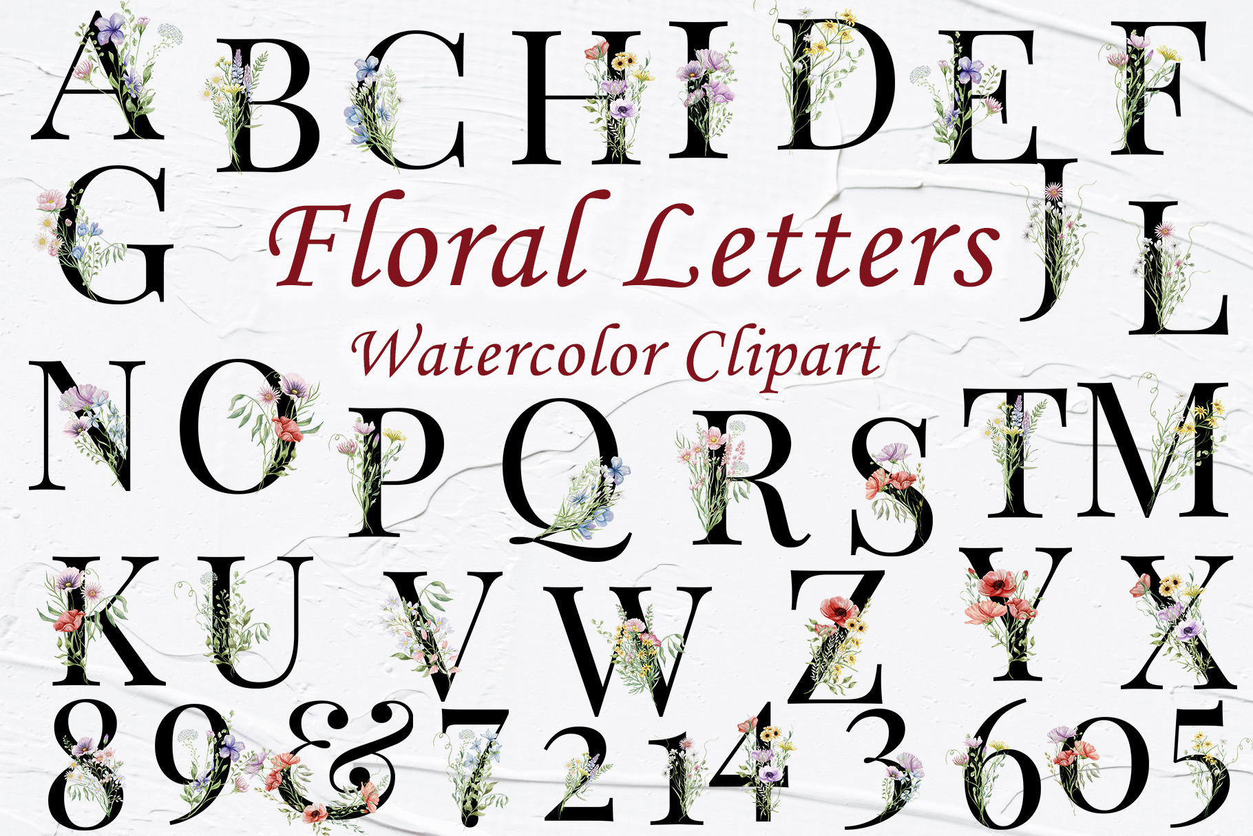 Alphabet Floral Letters And Numbers, an Object Illustration by BarvArt