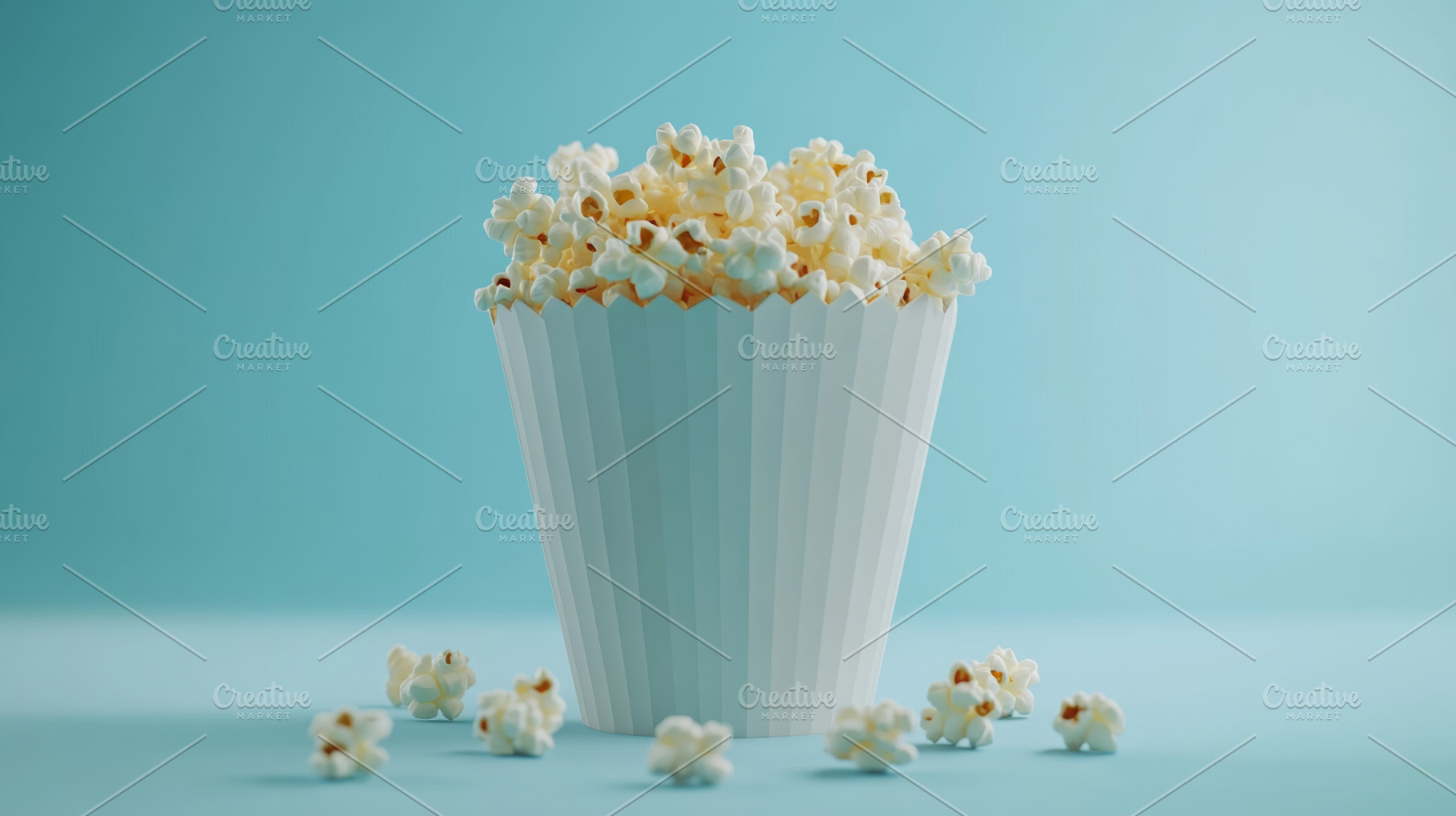 Popcorn in Classic Striped Container on Vibrant Background, an Abstract ...