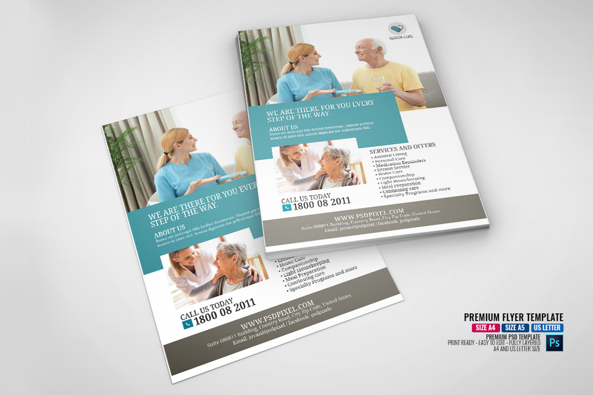 Senior and Elderly Care Flyer, a Flyer Template by PSDPixel
