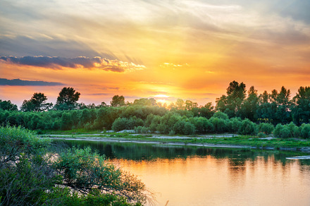 Sunset above the lake featuring sunset, river, and pond | Nature Stock ...