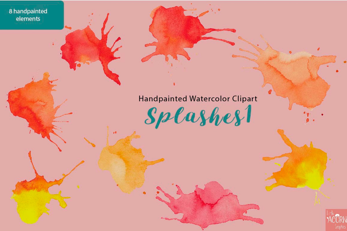 Watercolor Clipart Paint Splashes 1, an Illustration by LittleAcornGraphics