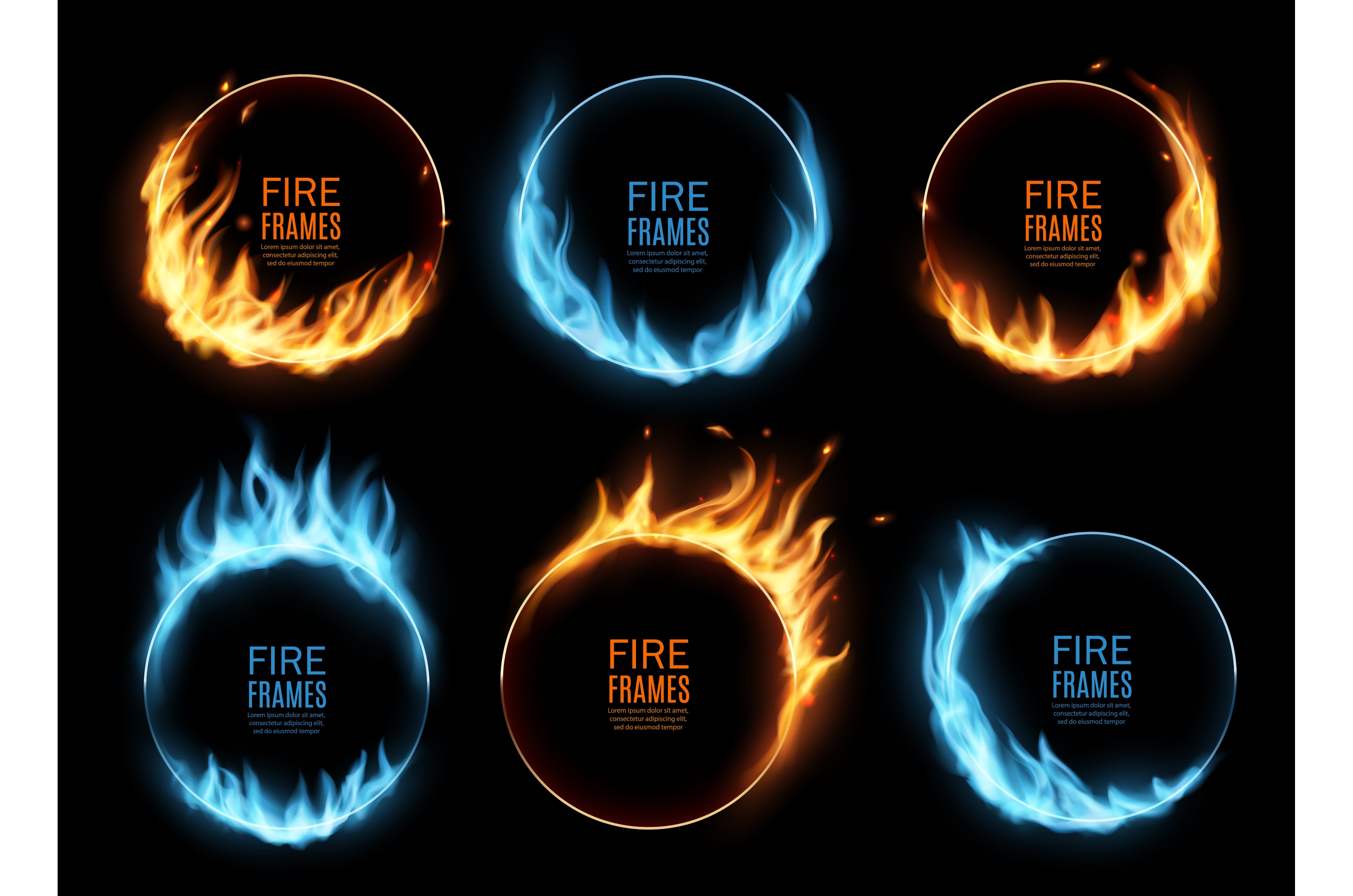 Round frames with fire gas flames | Object Illustrations ~ Creative Market