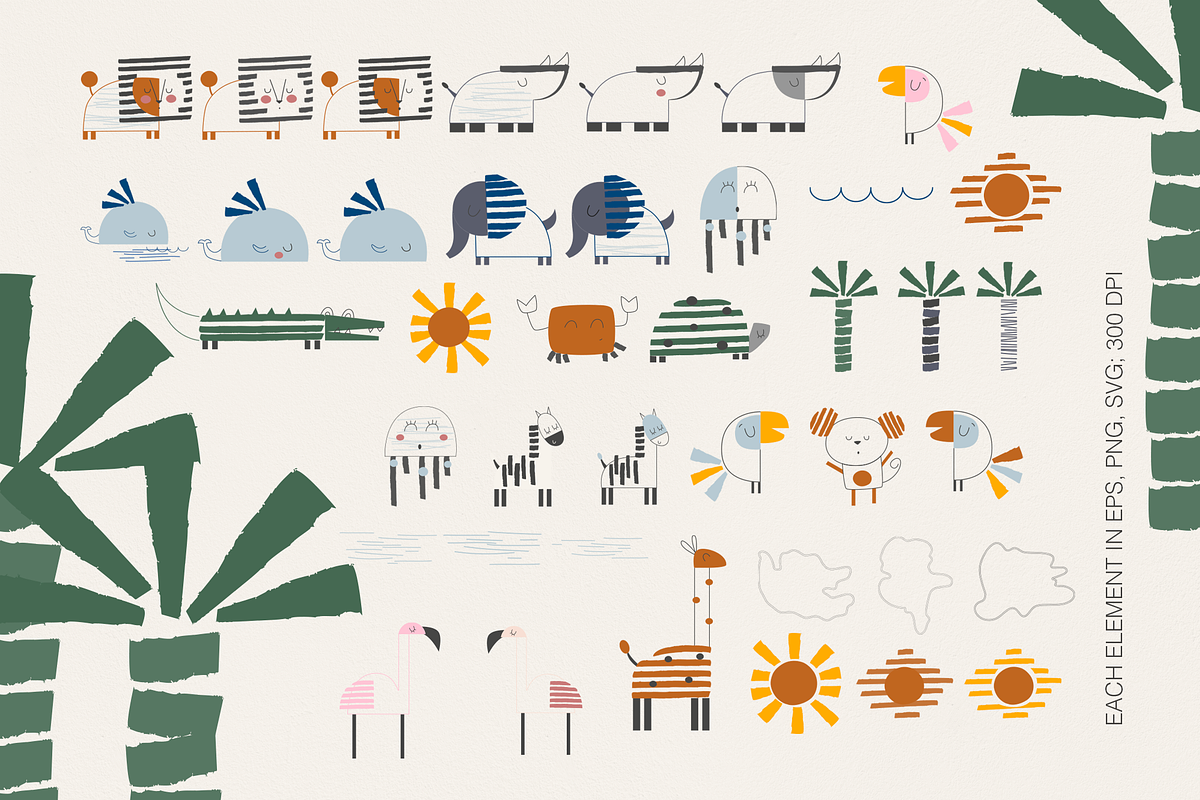 African simple shapes animals