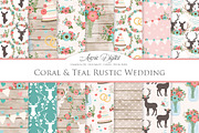 Teal & Coral Rustic Wedding Patterns, a Pattern Graphic by Avenie Digital