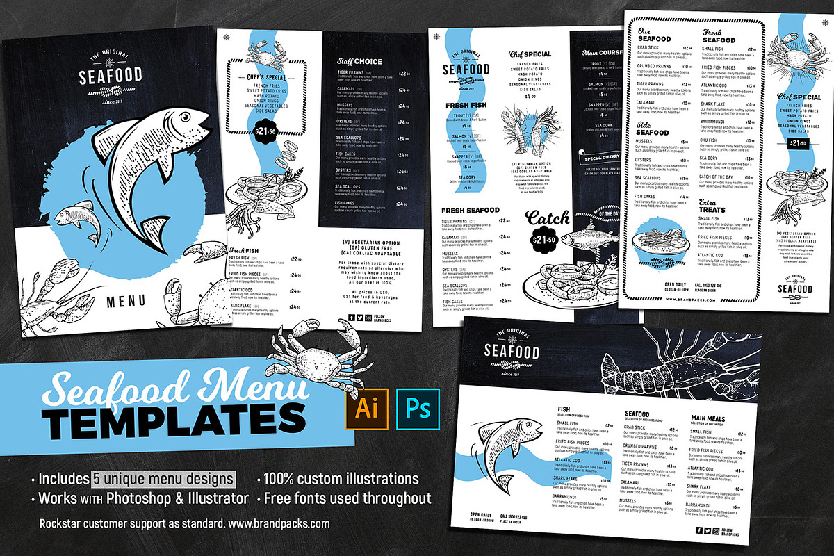 Seafood Menu Templates, a Brochure Template by BrandPacks