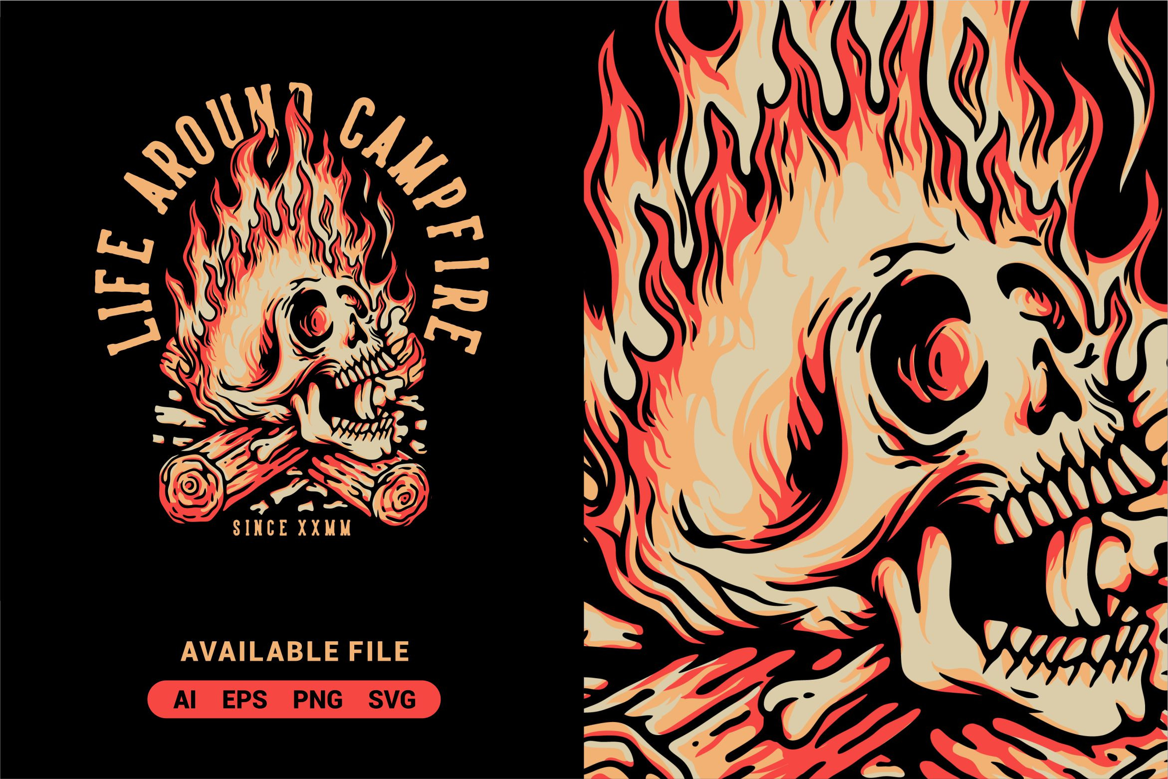 Campfire Skull Vector Illustration