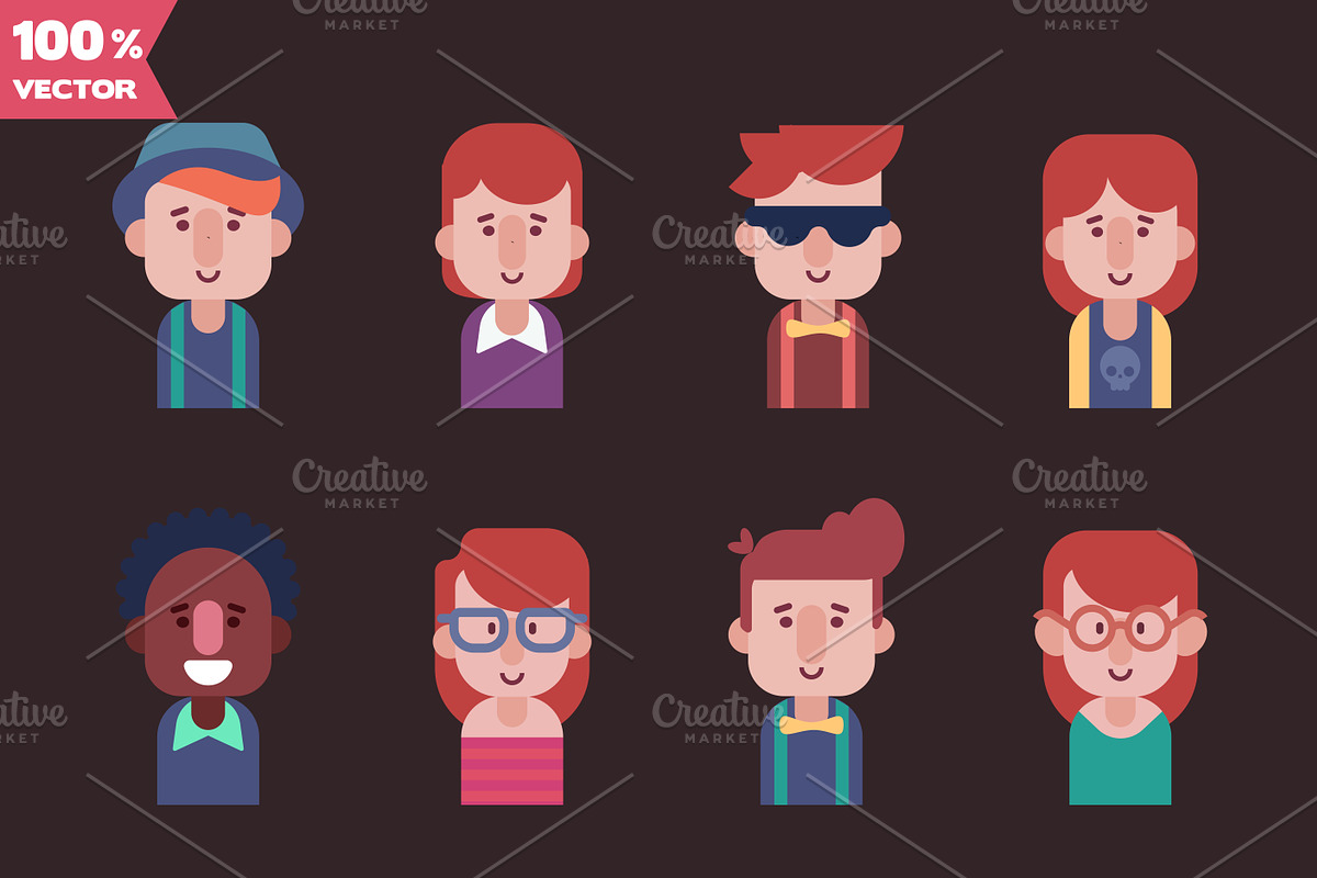 Vector set of 32 cool flat avatars, an Object Graphic by Vector_Art