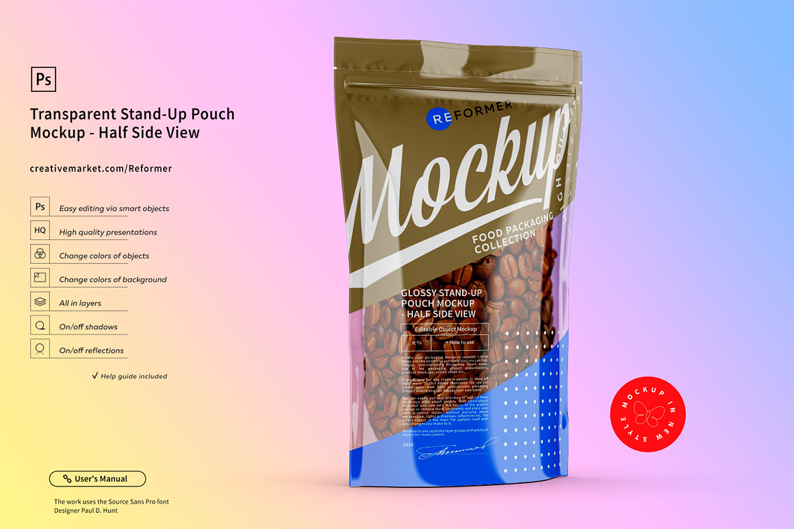 Transparent Stand-Up Pouch Mockup, a Packaging Mockup by Reformer Mockup