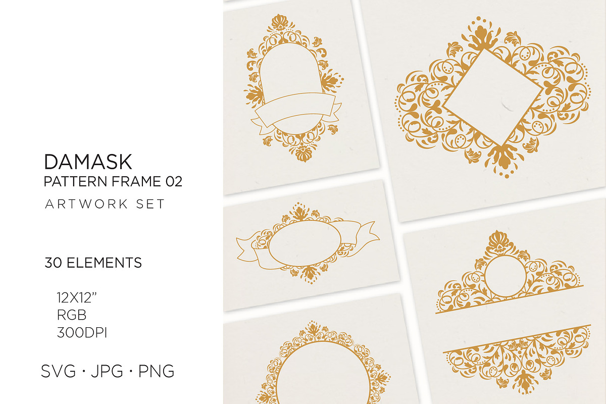 30 Damask pattern frames 02, an Illustration by Bloom21Art | Creative ...